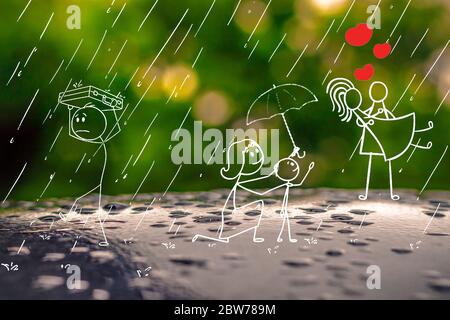 Cartoon stickman, stick figure man with bbq, sausage, bratwurst and ...