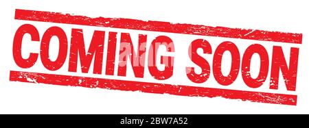 COMING SOON red grungy rectangle stamp sign Stock Photo - Alamy