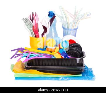 Samples of plastic waste isolated on white background Stock Photo - Alamy