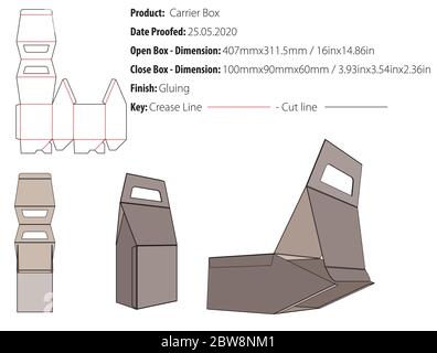 Carrier box packaging design template gluing die cut - vector Stock ...