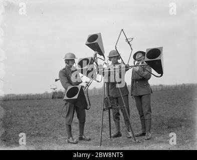 An anti aircraft sound device locator being used . 1936 Stock Photo - Alamy