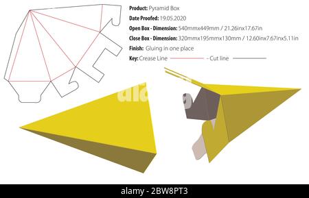 Pyramid box, die cut template. Pyramid box illustration, vector. Mock ...