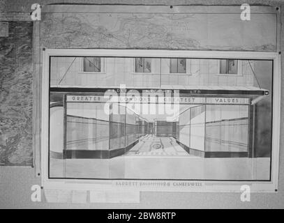 Design drawing for Hedley Mitchell Ltd ., shop front . 1938 Stock Photo ...