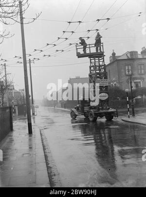 Overhead electrical trolleybus wires . 1937 Stock Photo - Alamy
