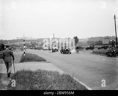 Traffic at Crittalls Corner on the A20 at Siducp , Kent . 1936 Stock ...