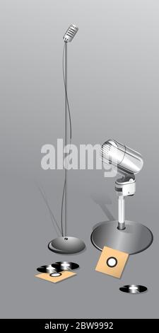 Microphone set icon grey black color vector illustration image simple ...