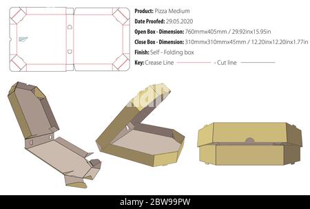 Pizza box medium packaging template self lock die cut - vector Stock ...
