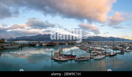 Seward Boat Harbor and waterfront panorama in fall, Seward, Kenai ...