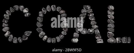 Word COAL made of black stones white background isolated closeup ...