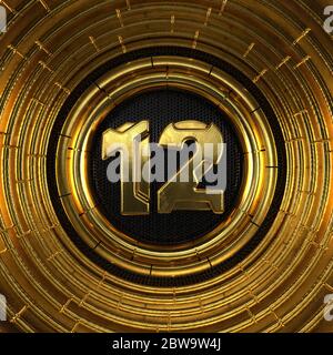 Number 12 gold glitter celebration with a red scroll banner. 3D Render ...
