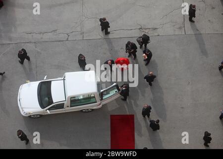 Cardinal Josip Bozanic welcomes Pope Benedict in front of the Zagreb ...