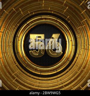 Gold number fifty-six (number 56) cut into perforated gold segments ...