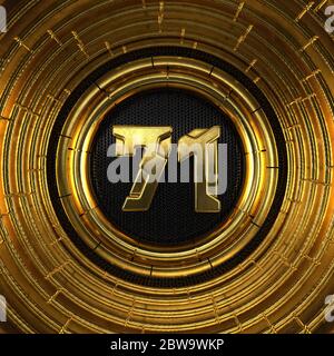 Gold number 1 (number one) with perforated black metal background and ...