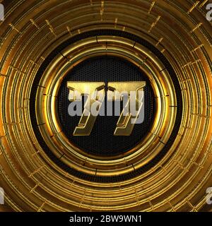 Gold number 77 (number seventy-seven) with laurel branch with alpha ...