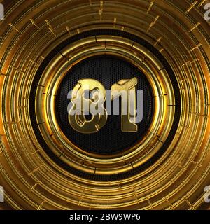 Gold number eighty-one (number 81) cut into perforated gold segments ...