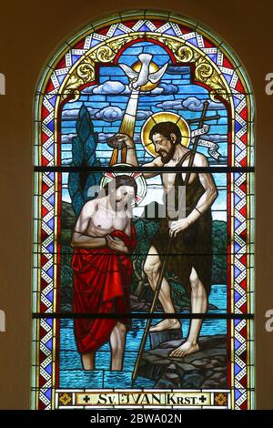 Baptism of the Lord, stained glass in the Catholic cathedral of ...