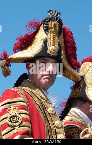 footman on Queens coach Stock Photo - Alamy