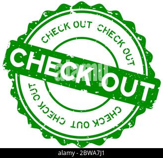 Grunge green out of office word rubber seal stamp on white background ...