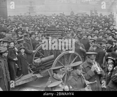 A German gun ( 77mm Feld Kanone (field gun) ) captured at Loos , at a ...