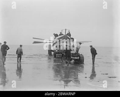 Lifeboat launched by Motor Tractor. Horses replaced by water tight ...