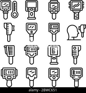 Thermal imager icons set. Outline set of thermal imager vector icons neon color on black Stock ...