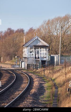 Network Rail signaller / Signal man at Bootle on the Cumbrian coast ...