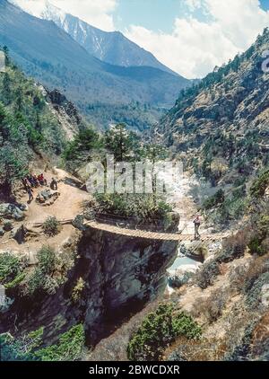 Edmund Hillary Suspension Bridge, Nepal in the Himalayas on the Everest ...