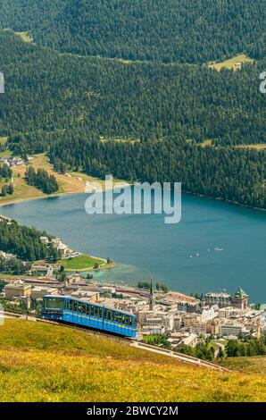 Saint Moritz, Switzerland, the funicular Chantarella - Corviglia Stock ...