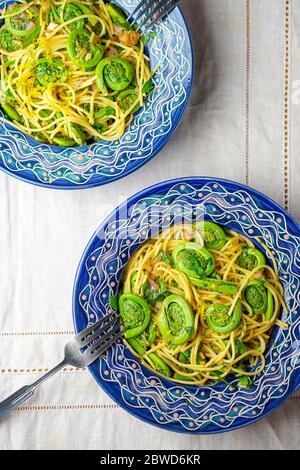 Spaghetti with fiddlehead ferns Stock Photo - Alamy