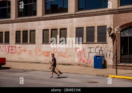 Indianapolis, United States. 31st May, 2020. Ben Jafari cleans up blood ...