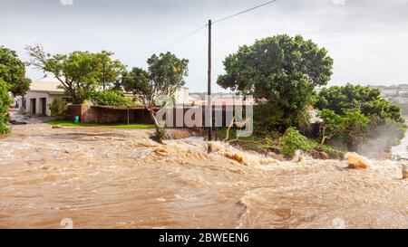 Floodwaters in the town of Bushmans River in the Eastern Cape of South ...