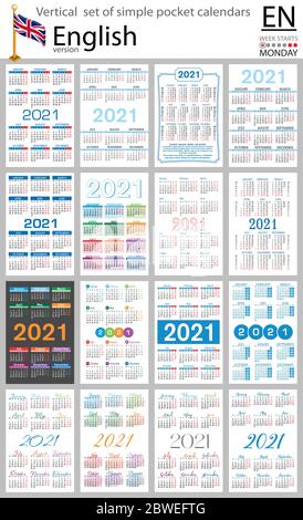 English vertical Set of pocket calendars for 2026 (Two thousand twenty ...