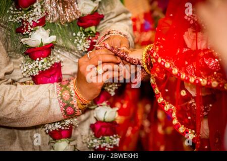 Hindu Nepali Bride's Hands with wedding rings on the wedding day Stock ...