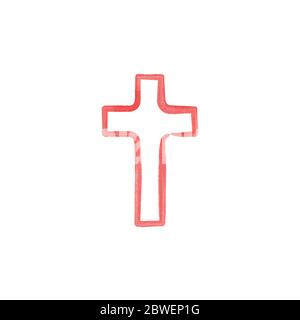Red drawing of christian cross in doodle cartoon style. Vector ...