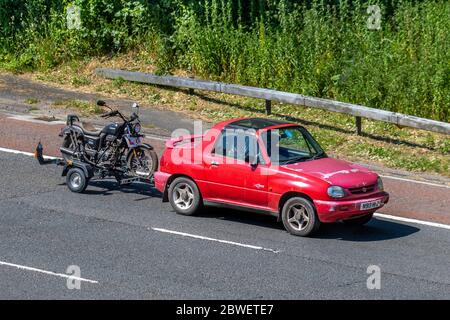 1996 90s nineties Red Suzuki BANDIT 1200 crossing motorway bridge in ...