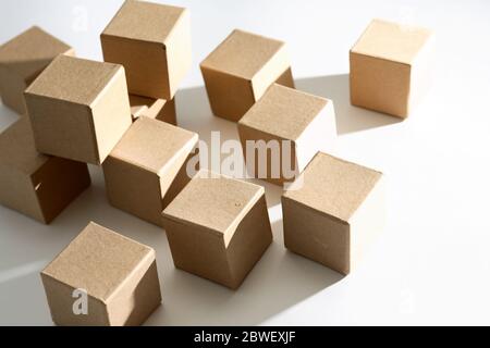 Set of cardboard cubes on white background with light and shadows Stock ...