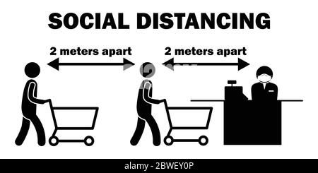 Social Distancing 2m Two Meters Stick Figure. Black Illustration ...