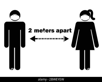 Social Distancing 1 meter. Infographic with two Cartoon Characters ...
