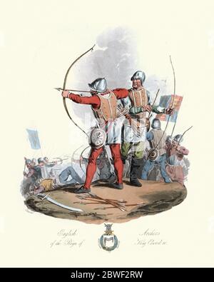 English archer of 15th century with bow and arrow. These well trained ...