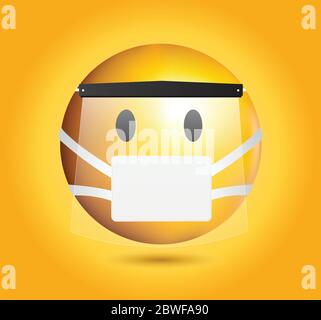 Emoticon wearing surgical protective mask , emoji isolated on white ...