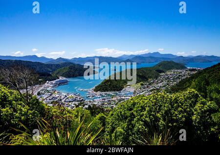 Aerial view of Picton, Marlborough Sounds, South Island, New Zealand ...