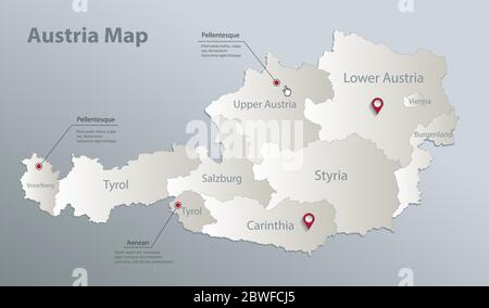 Austria map, administrative division, separate individual states with ...
