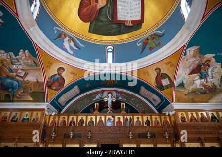 Interior of small Greek Orthodox Church on Crete Stock Photo - Alamy