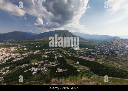 Barikot town view from hilltop of ancient Bazira, Bazira, Barikot, Swat ...