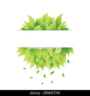 Text shape with green leaves. Text box. Floral frame on white ...