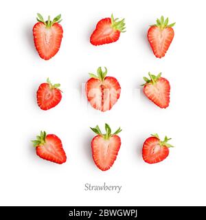 Fresh sliced strawberry pattern isolated on white background, clipping ...
