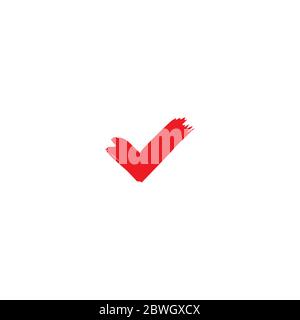 Valid Seal hand drawn icon. Red calligraphic tick in red circle. Flat ...