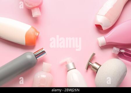 Set with different shower gels on white background. Banner design Stock ...