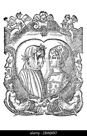 Portrait of Petrarch and Laura with an epitaph on engraving from the ...