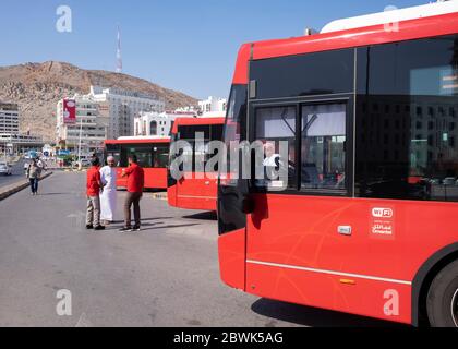 Red MWASALAT bus at Ruwi Bus Station in Muscat, Sultanate of Oman Stock ...